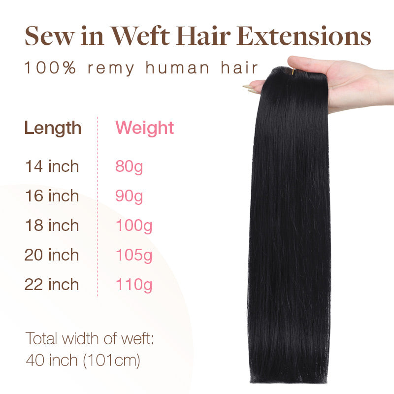 GOO GOO Hair Weft Hair Extensions Human Hair, 14"-22" Hair Extensions Sew In
