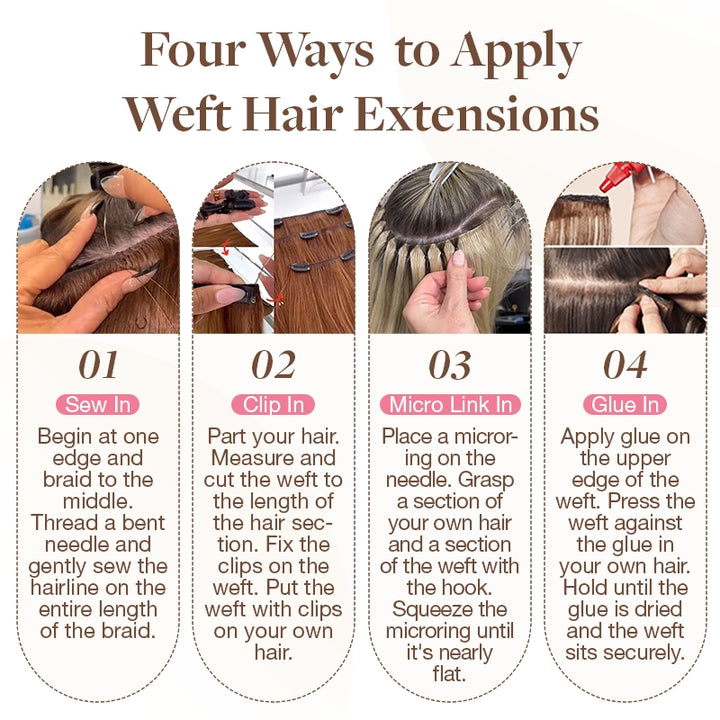 GOO GOO Hair Weft Hair Extensions Human Hair, 14"-22" Hair Extensions Sew In