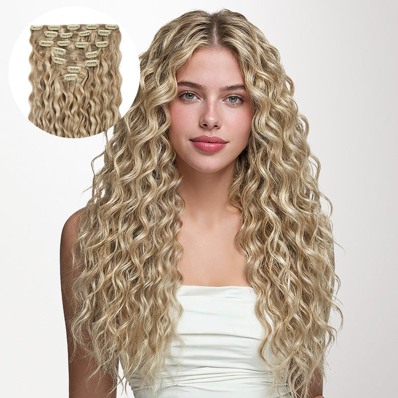 Ash Blonde Highlights (17B/20A) Elf Curly Clip-in Hair Extensions (120 ...