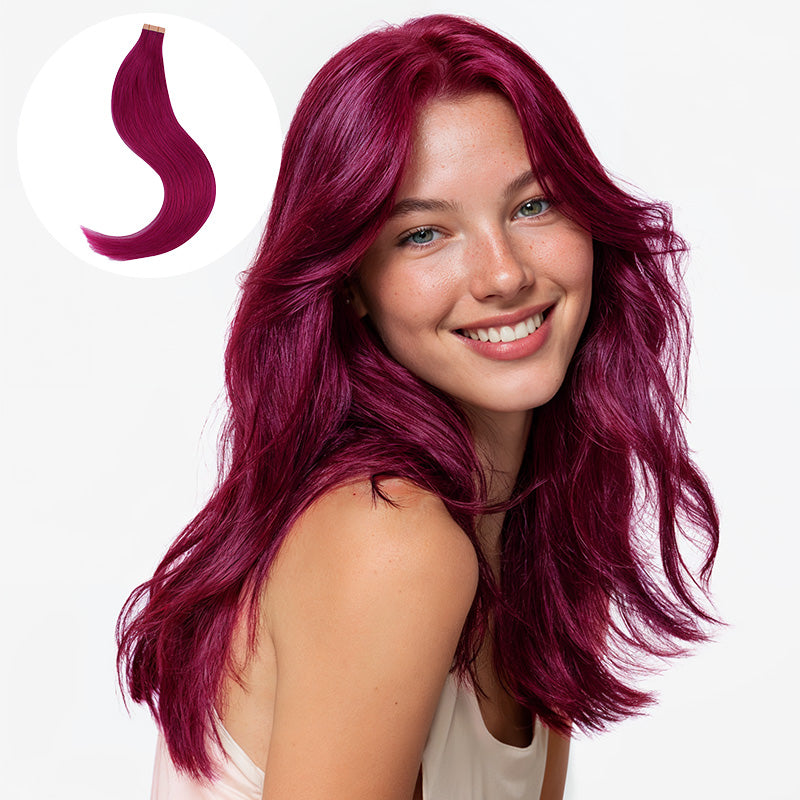 Burgundy Red Color Tape-Ins (25g-30g) | 100% Remy Human Hair Extensions ...
