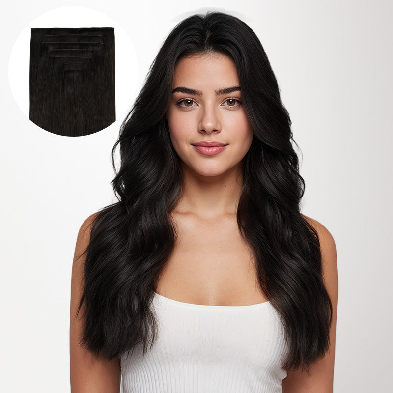 Natural Black (1B) Invisi Edge Seamless Clip-Ins (140g-160g) | 100% ...