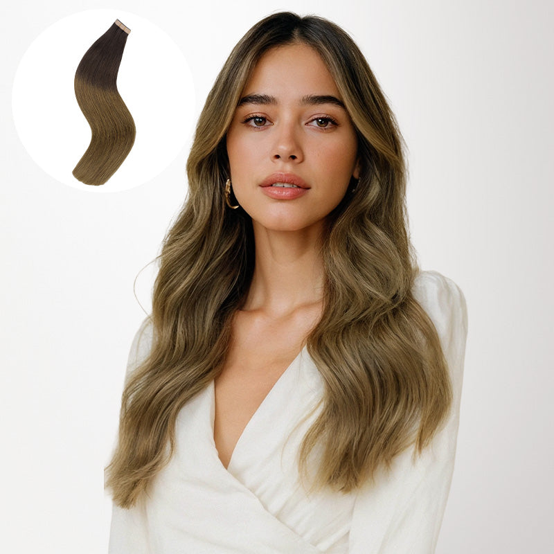 Chocolate Dip Color Melt (1D/2C/4E) Tape-Ins 50g | 100% Remy Human Hair ...