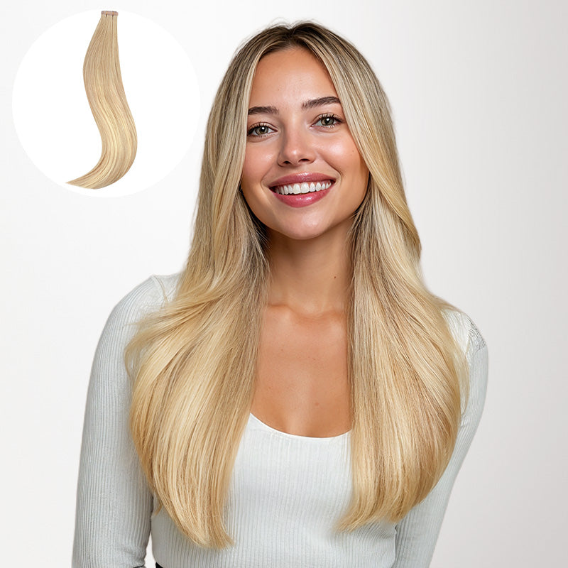 Pearl Ash Blonde Highlights (18AT60A) Tape-Ins 50g | 100% Remy Human ...